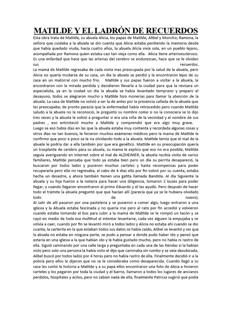 Matilde y El Ladrón de Recuerdos | PDF