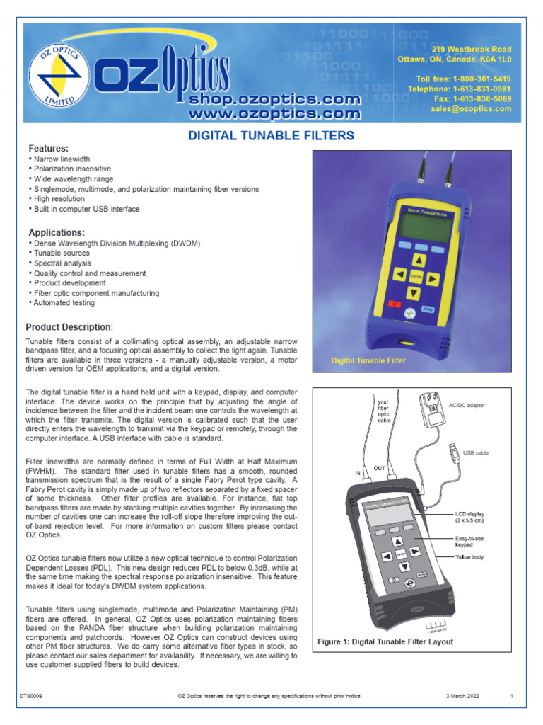 DTS0006 - Digital Tunable Filters - DTS0006 | PDF | Optical Filter ...