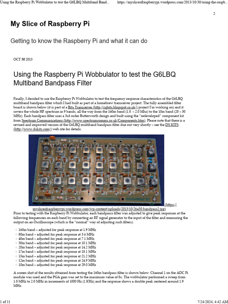 Using The Raspberry Pi Wobbulator To Test The G6LBQ Multiband Bandpass ...