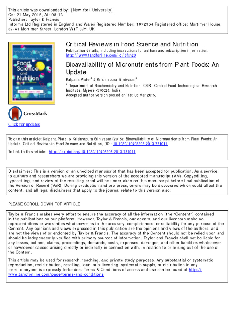 Plant Food Micronutrient Bioavailability | PDF | Foods | Cereals
