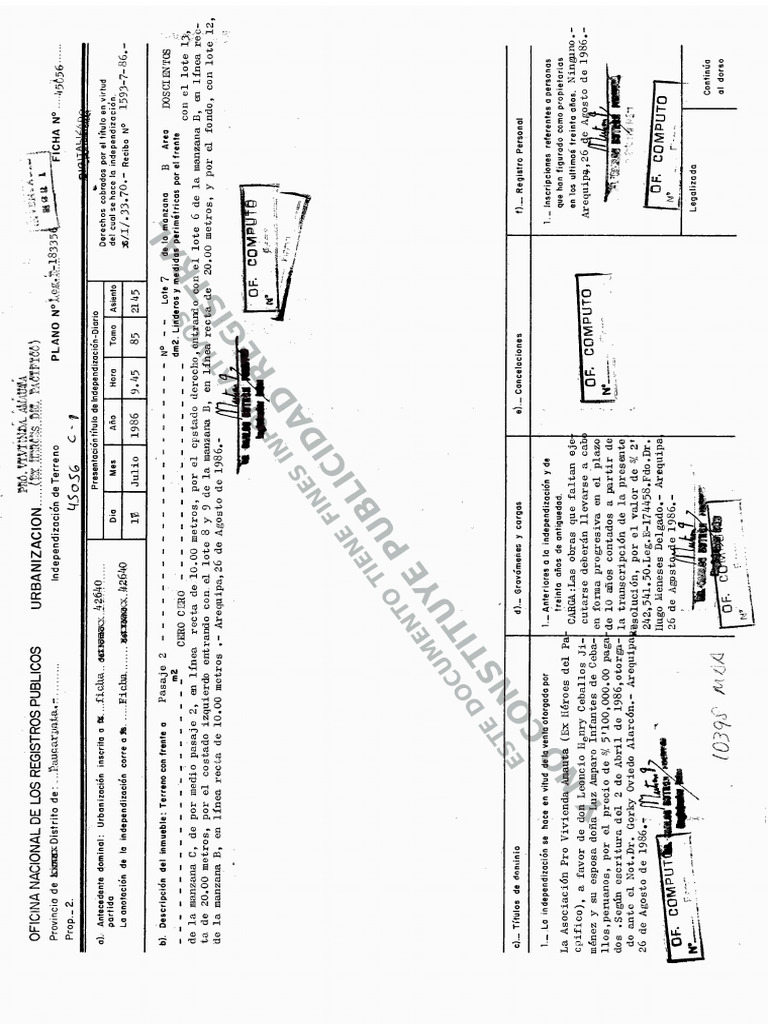 Sunarp Arequipa 01093375 Asiento 1 | PDF