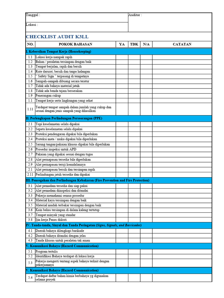 6.1. Checklist Inspeksi k3ll | PDF