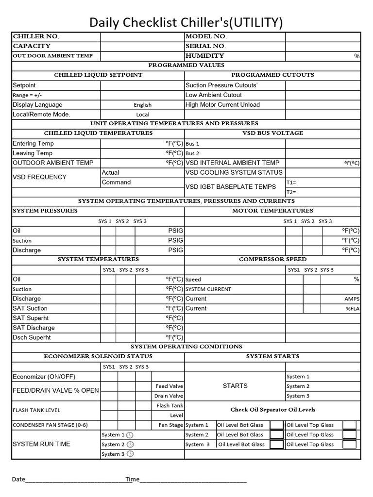 Utlity Chillers Check List | PDF | Manufactured Goods | Thermodynamics
