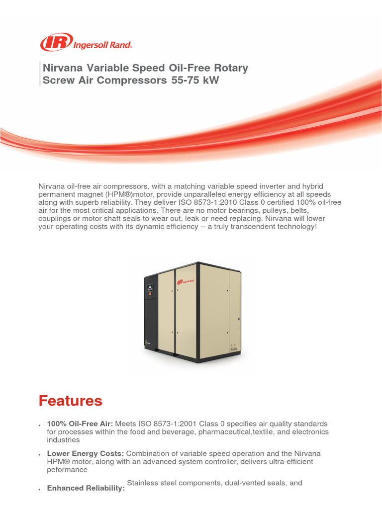Nirvana Variable Speed Oil Free Rotary Screw Air Compressors 55 75 KW ...