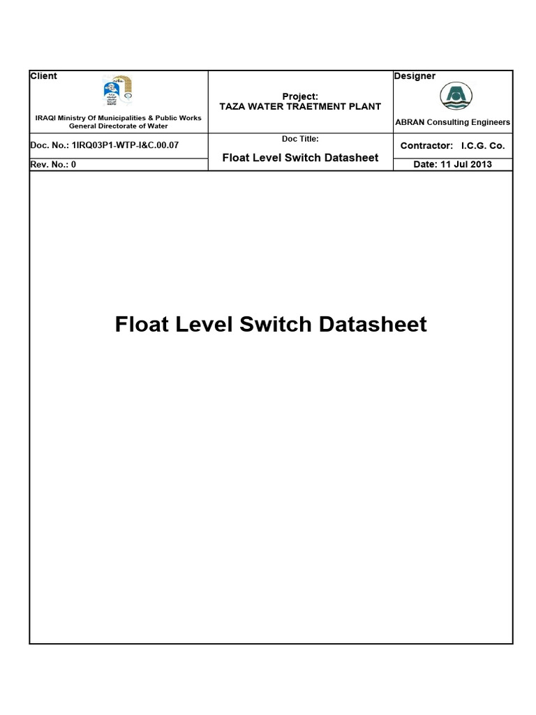 Float Level Switches Datasheet | PDF | Pressure | Water