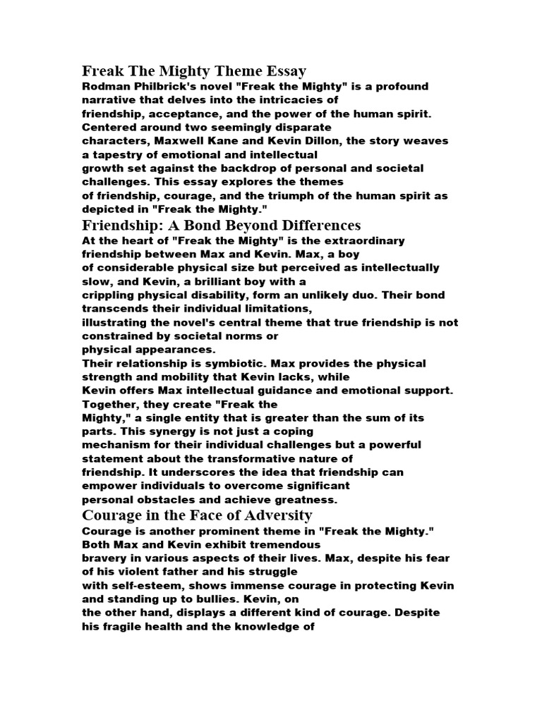 Freak The Mighty Theme Essay | PDF | Courage | Social Psychology