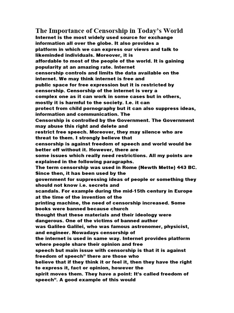 The Importance of Censorship in Today | PDF | Censorship | Freedom Of ...
