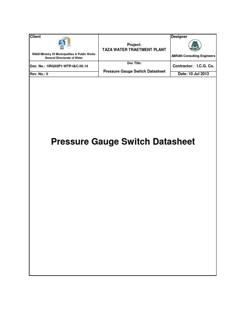 Pressure Gauge Switches Datasheet | PDF | Pressure Measurement | Valve
