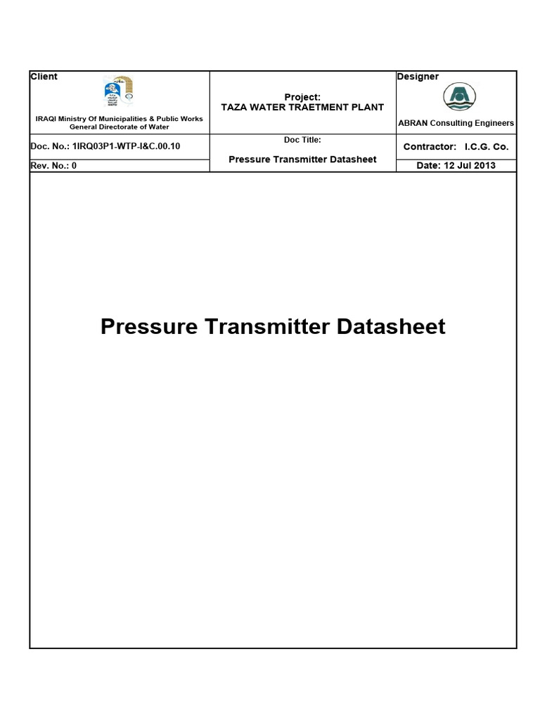 Pressure Transmitters Datasheet | PDF | Manufactured Goods | Electricity