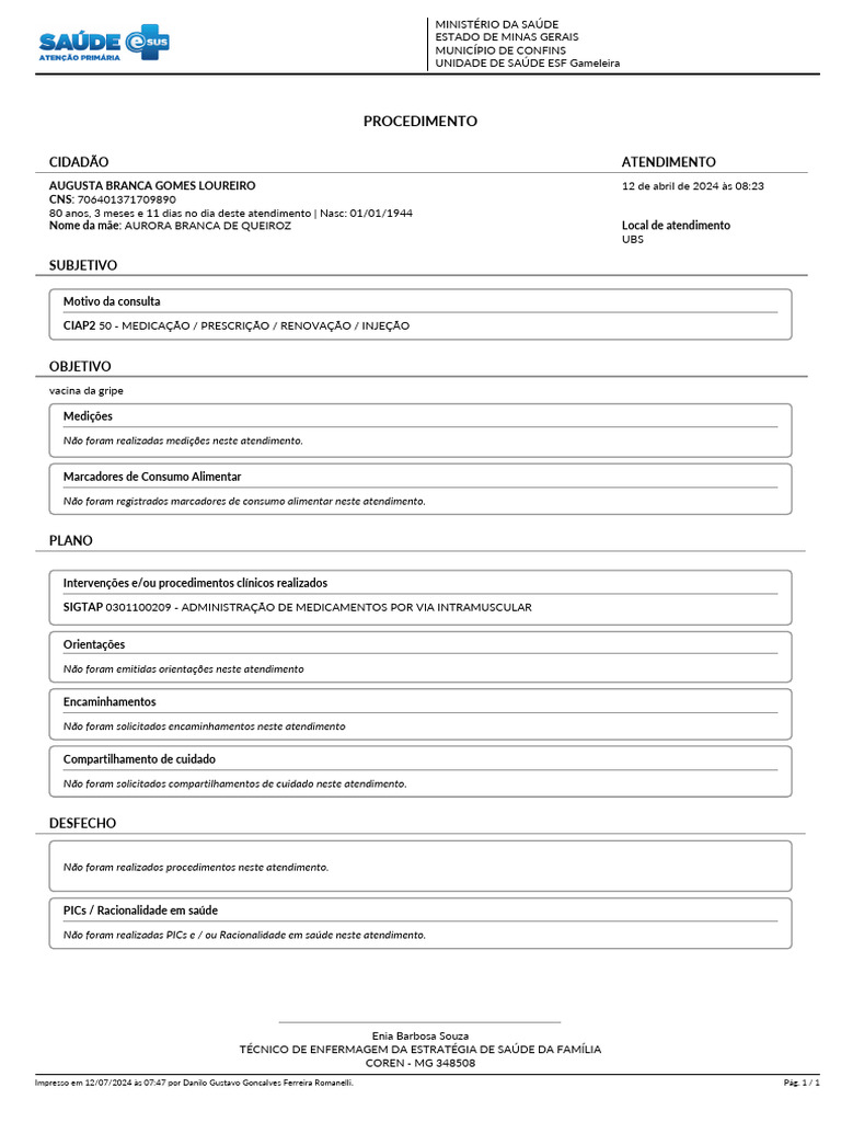 Augusta Branca Gomes Loureiro Historicoclinico - 20240712 - 0747 | PDF ...