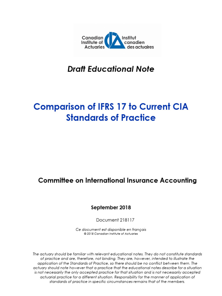 Comparison of IFRS 17 To Current CIA Standards of Practice: Draft ...