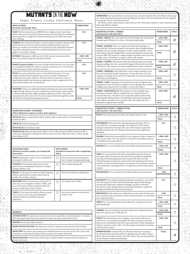 Mutants in The Now Fight Sheet (Revised Edition) - yIJ0zC | PDF