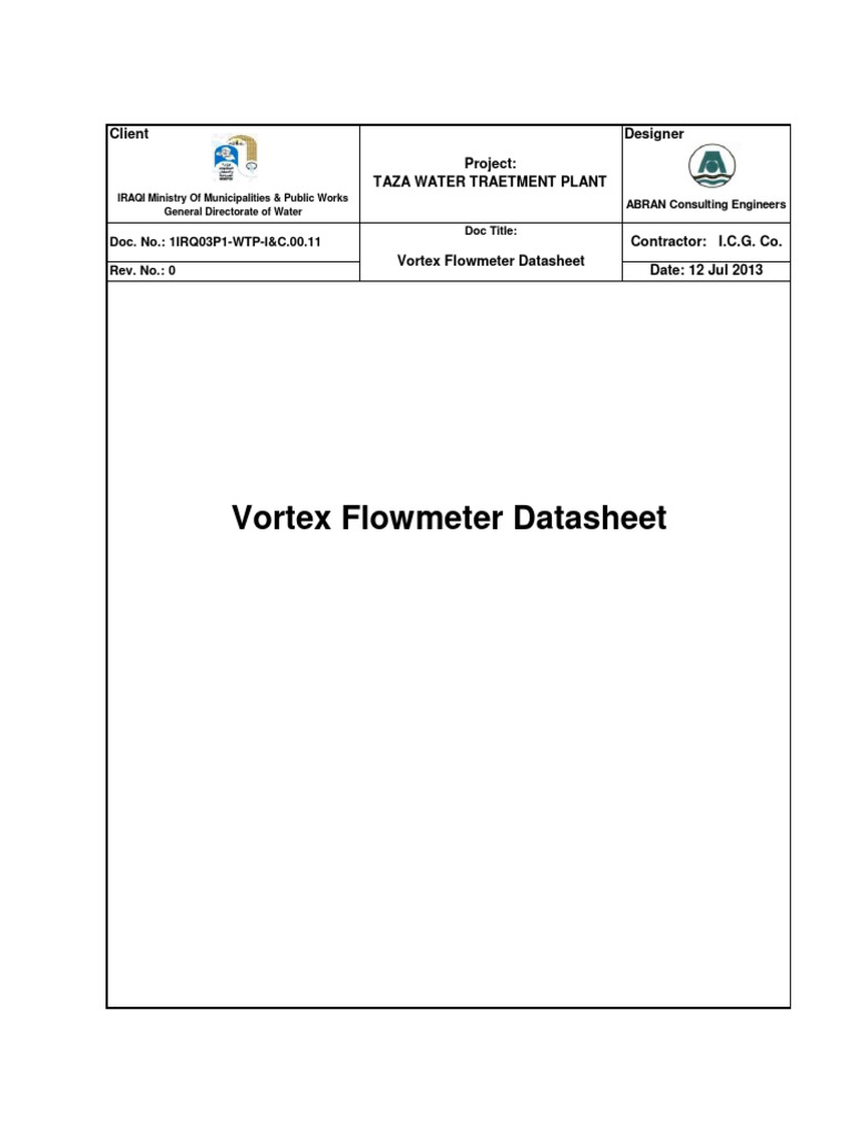 Vortex Flowmeter Datasheet for Taza WTP | PDF | Chemical Engineering | Applied And ...