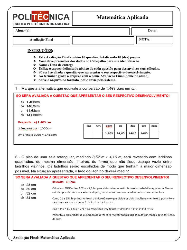 Avaliacao Final - Matematica Aplicada 2 | PDF | Matemática