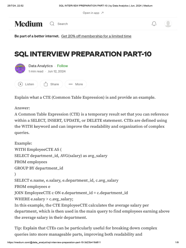 Sql Interview Preparation Part 10 By Data Analytics Jun 2024 Medium Pdf Data 