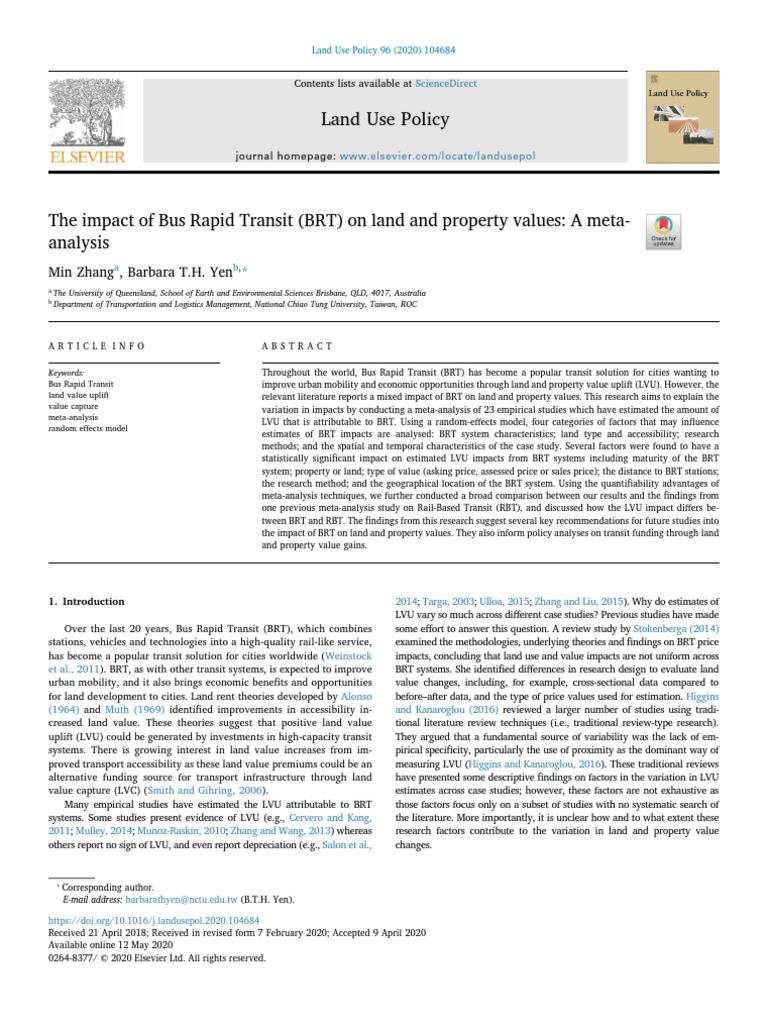 The Impact of Bus Rapid Transit On Land and Property Values | PDF ...