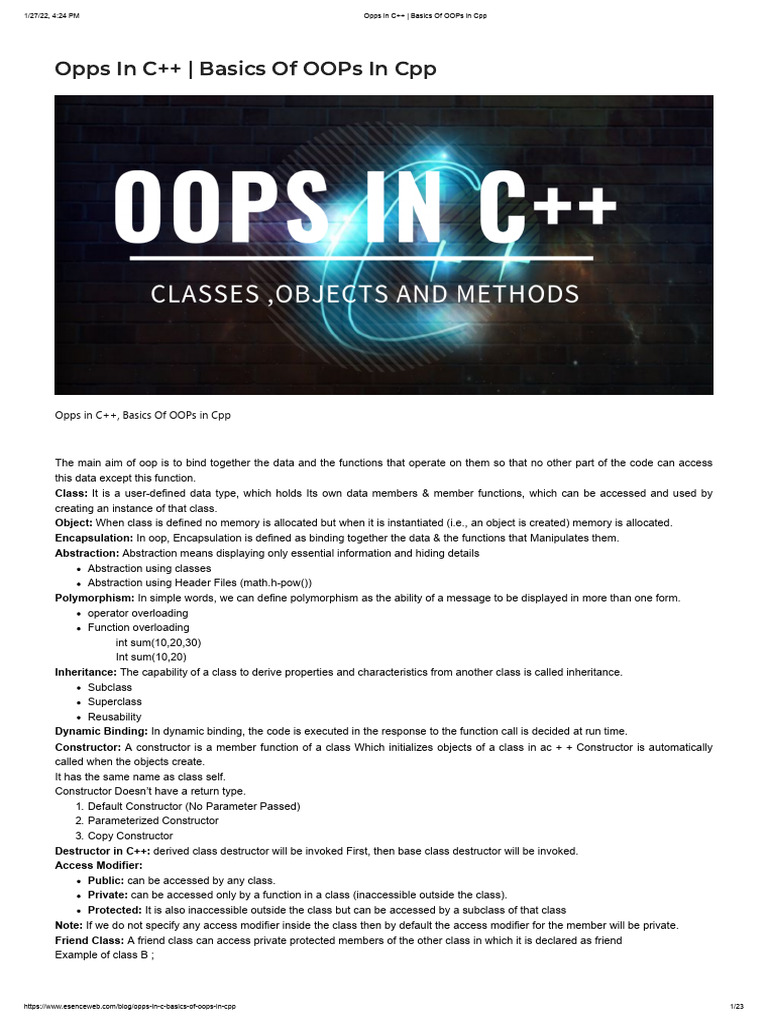 Opps In C Basics Of Oops In Cpp Pdf Inheritance Object Oriented Programming Class