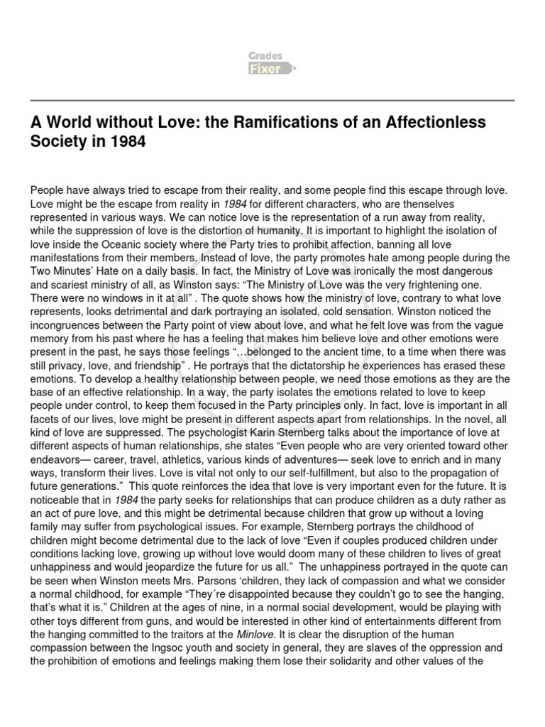 A World Without Love The Ramifications of An Affectionless Society in ...
