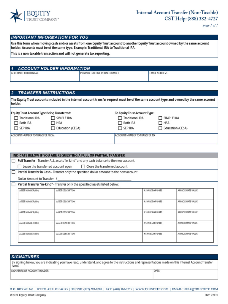 Internal Account Transfer Form (Non-Taxable) Trust Company | PDF ...