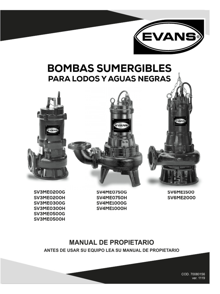 Manual de Operaciones Bomba Sumergible EVANS SV4ME1000G | PDF | Cantidad | Metrología