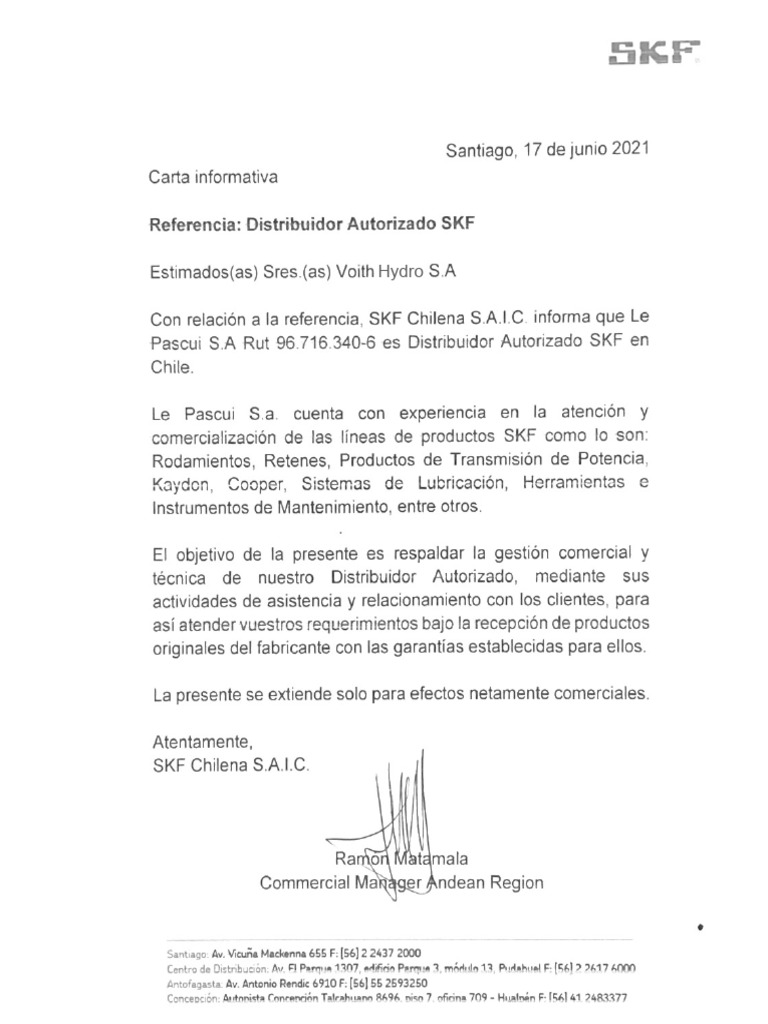 Carta Distribuidor Autorizado SKF | PDF