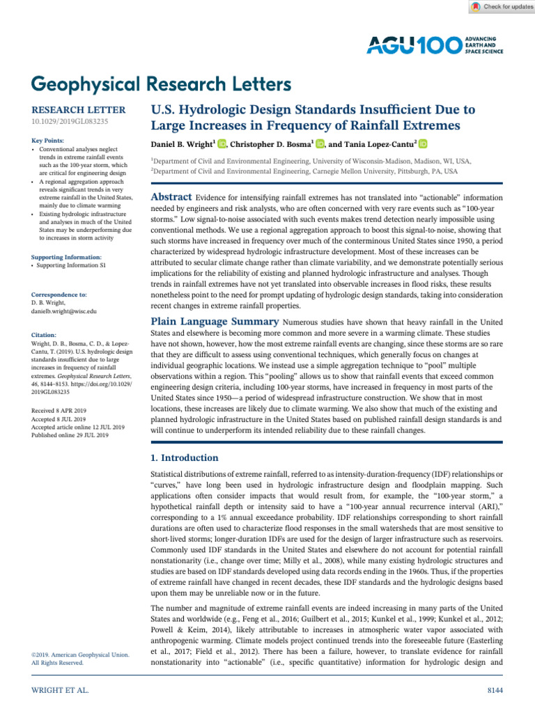 Geophysical Research Letters - 2019 - Wright - U S Hydrologic Design ...