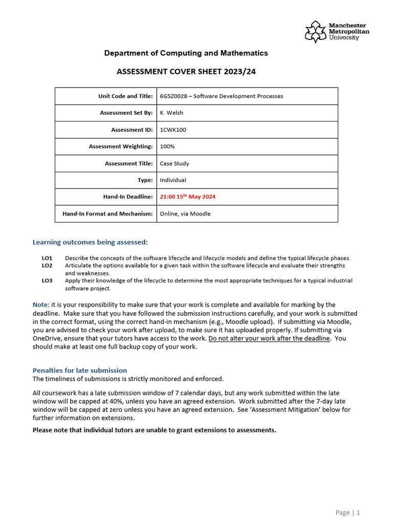 Assessment Specifcation With Coversheet | PDF | Plagiarism | Life Cycle Assessment