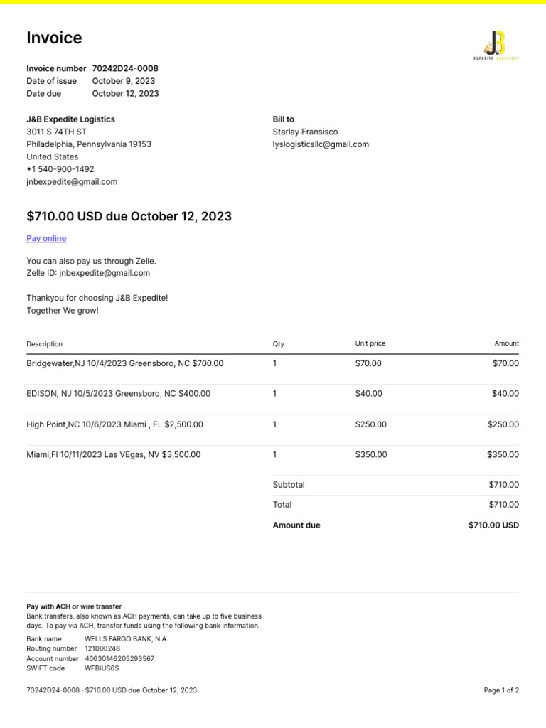 Invoice 70242D24 0008 | PDF | Wire Transfer | E Commerce