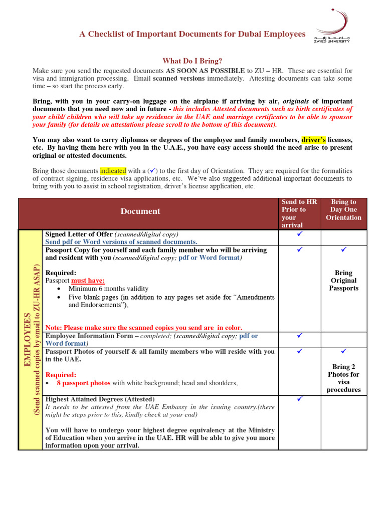 dubai-newhires-checklist | PDF | Travel Visa | United Arab Emirates