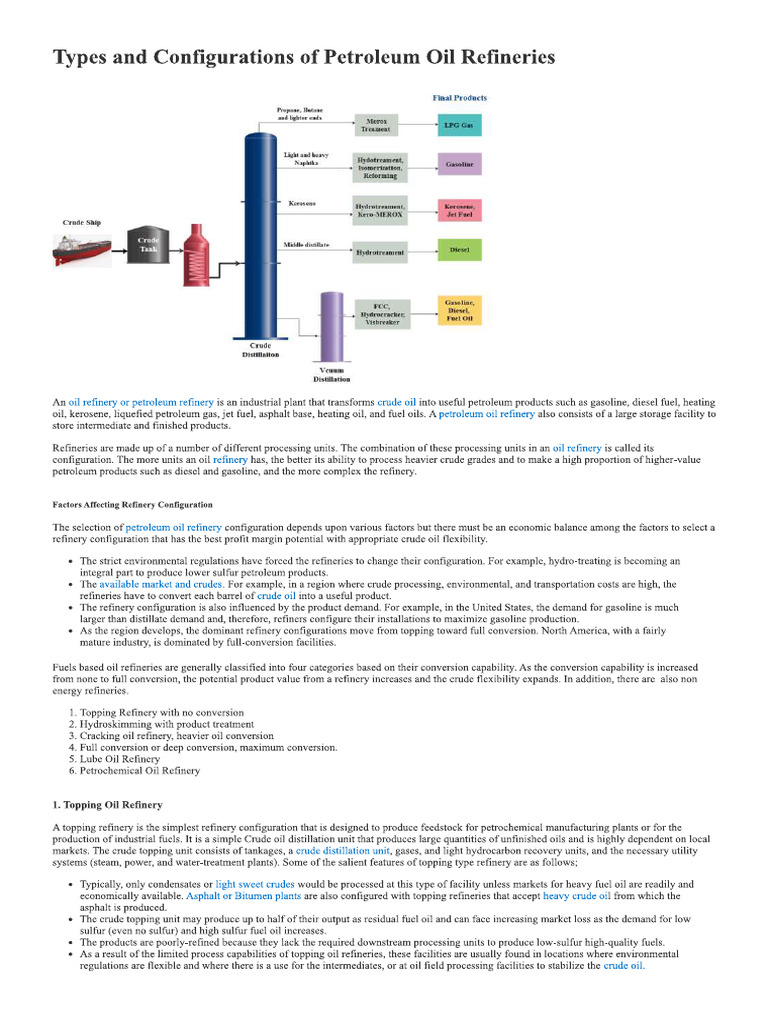 Types of Configurations - Petroleum and Oil Refineries | PDF