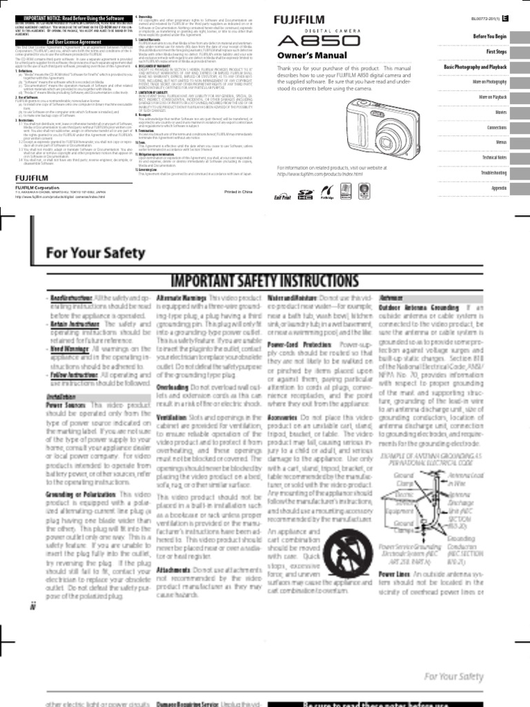 Fujifilm A850 Manual 01 | PDF | Electrical Connector | Electromagnetic Interference