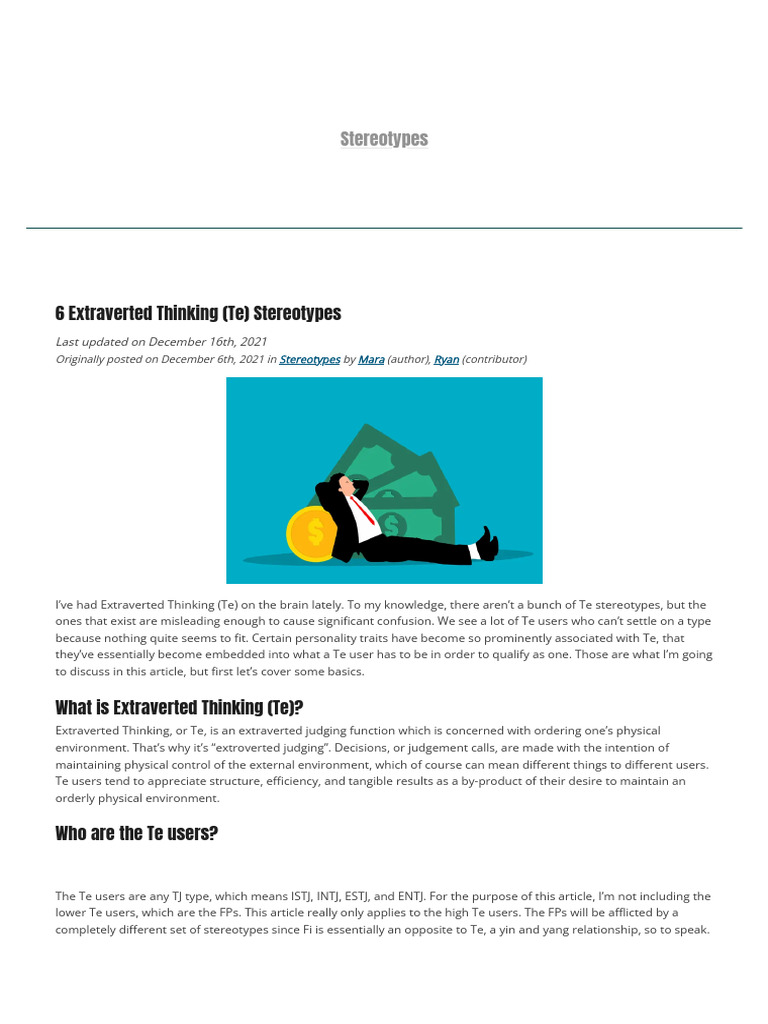 6 Extraverted Thinking (Te) Stereotypes - Practical Typing | PDF ... 6 Extraverted Thinking (Te) Stereotypes - Practical Typing | PDF ...