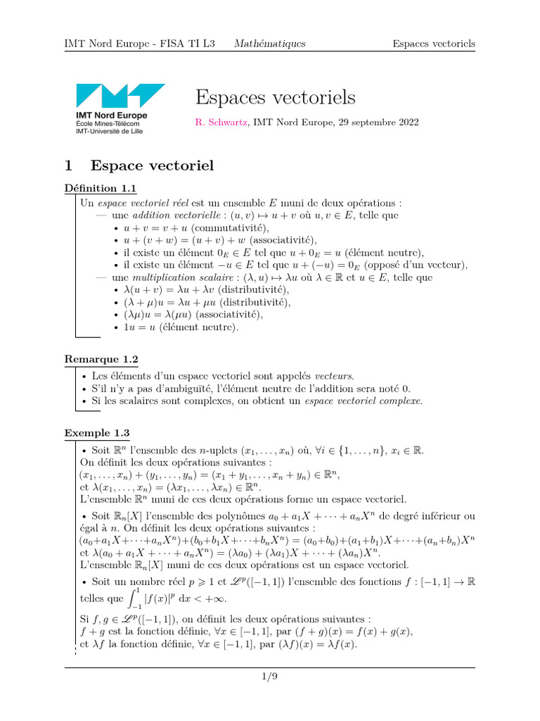 Introduction aux espaces vectoriels | PDF | Espace vectoriel | Scalaire ...