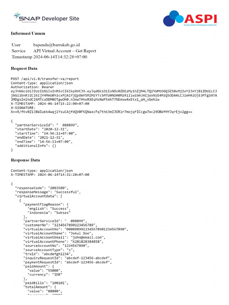 API Virtual Account - Get Report | PDF