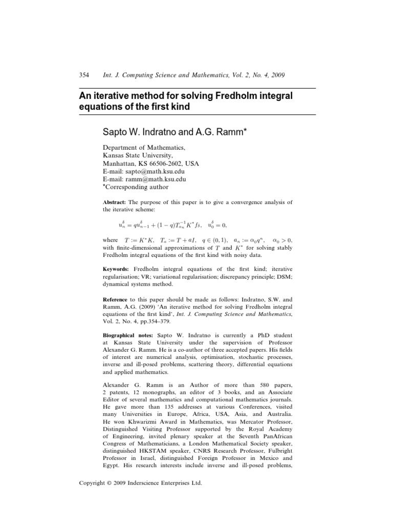 An Iterative Method For Solving Fredholm Integral Equations of The ...