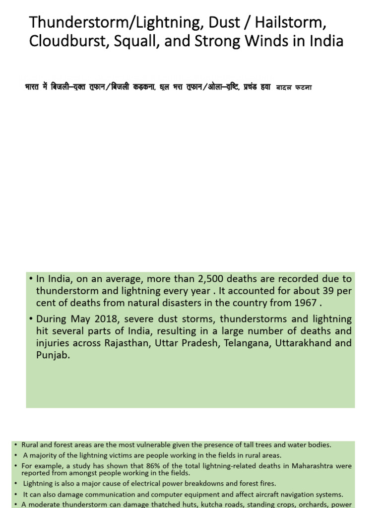 Thunderstorm/Lightning, Dust / Hailstorm, Cloudburst, Squall, and Strong Winds in India | PDF ...