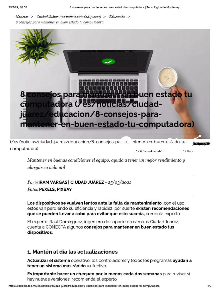 8 Consejos para Mantener en Buen Estado Tu Computadora - Tecnológico de Monterrey | PDF ...
