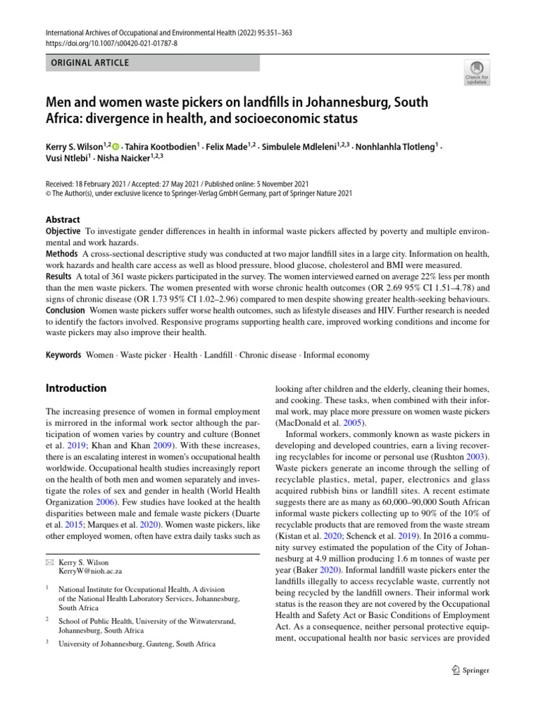 Gender Health Gap in Waste Pickers | PDF | Waste | Recycling