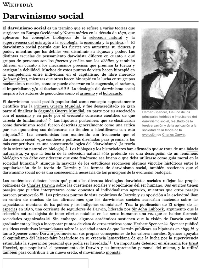 Darwinismo Social - Wikipedia, La Enciclopedia Libre | PDF