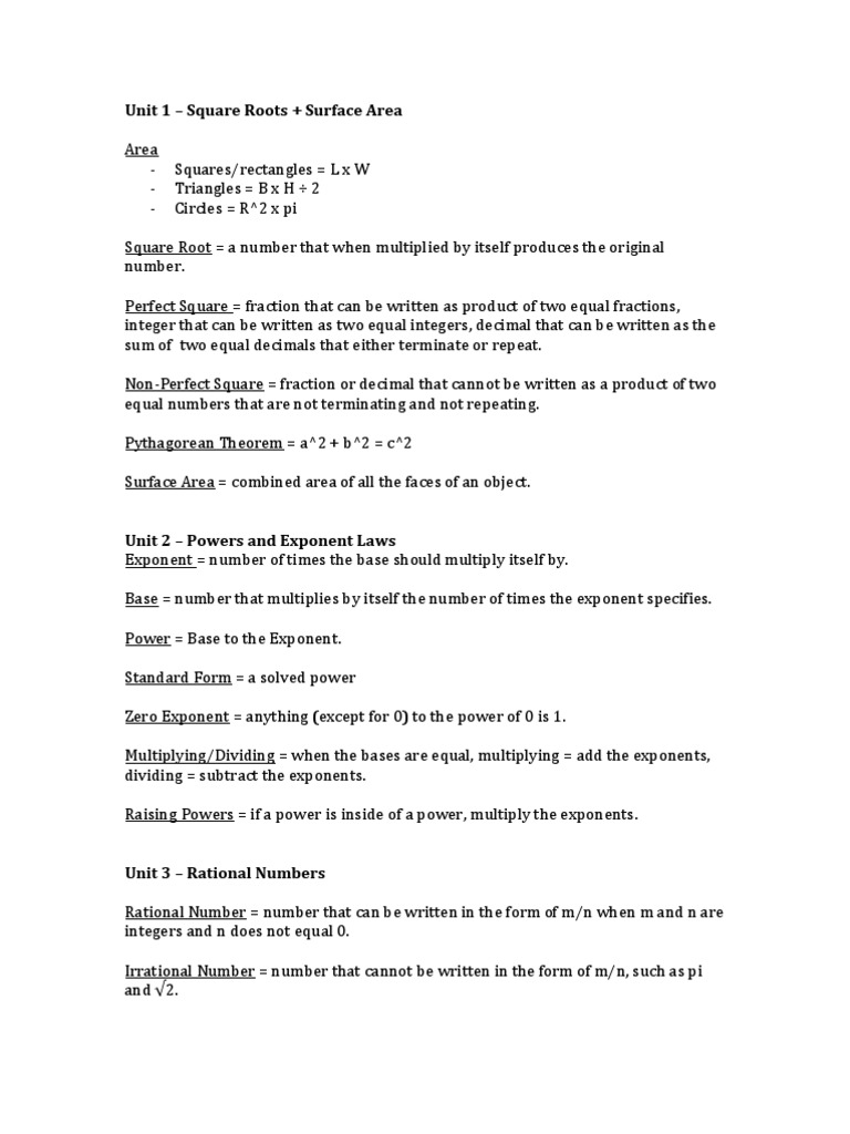 Unit 1 - Square Roots + Surface Area | PDF | Fraction (Mathematics ...