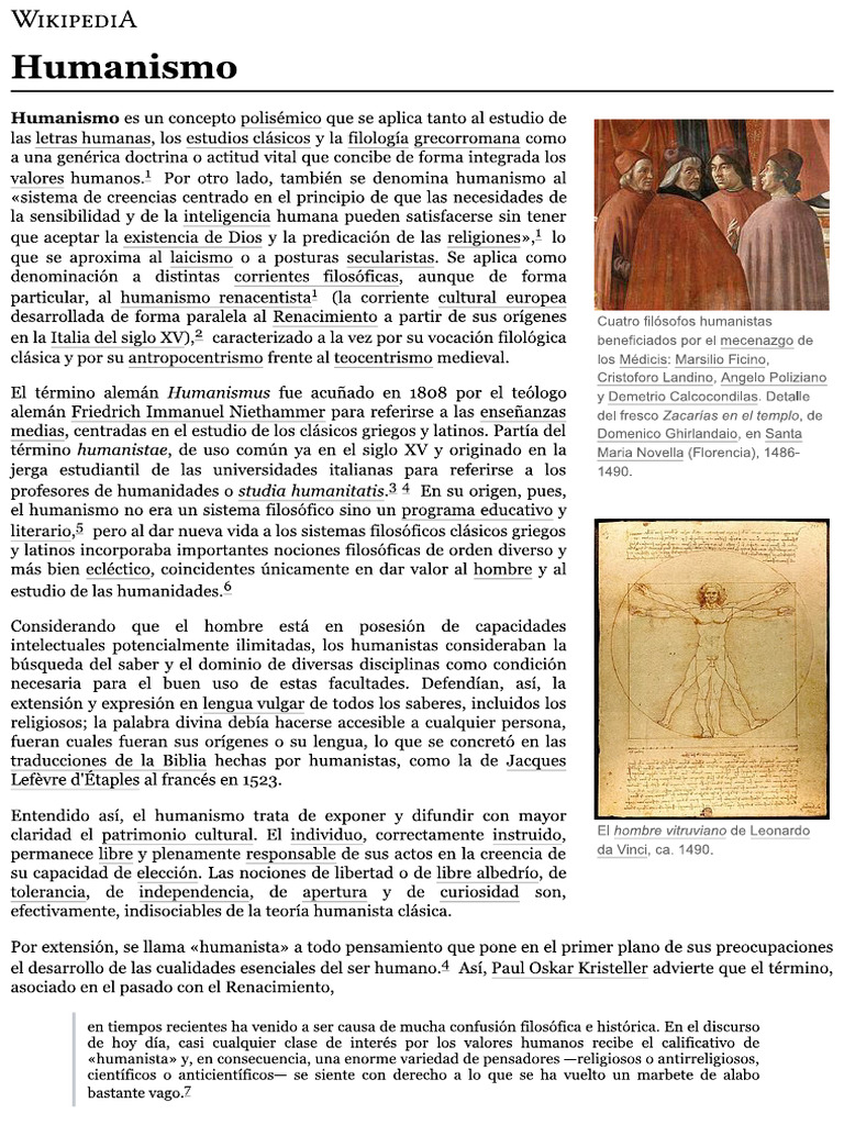 Humanismo - Wikipedia, La Enciclopedia Libre | PDF