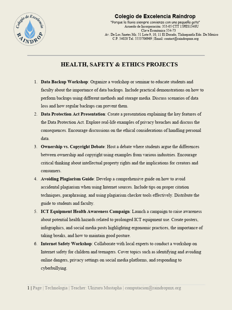 Health, Safety & Ethics Projects :) | PDF | Plagiarism | Human Factors ...