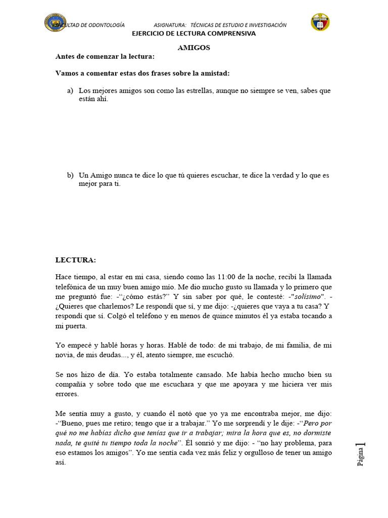 Lectura Amigos | PDF | Artes del Lenguaje y Comunicación