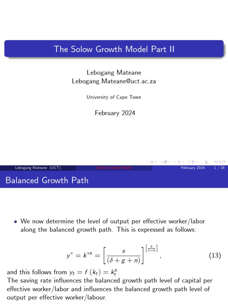 Lect 2 Solow Growth Part Ii Slideseco5021f Feb 2024 | PDF | Economic Growth | Saving