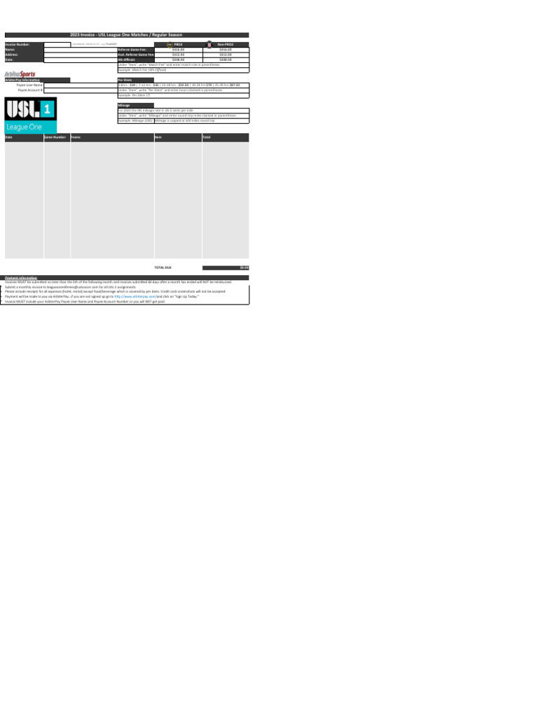 2023 USL1 Invoice - Non-BU Officials | Download Free PDF | Sports ...
