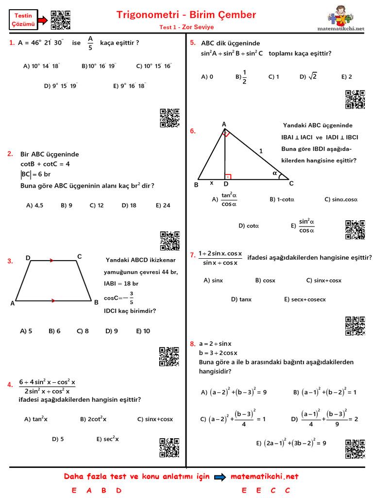 Birim Çember Test 1 Z | PDF