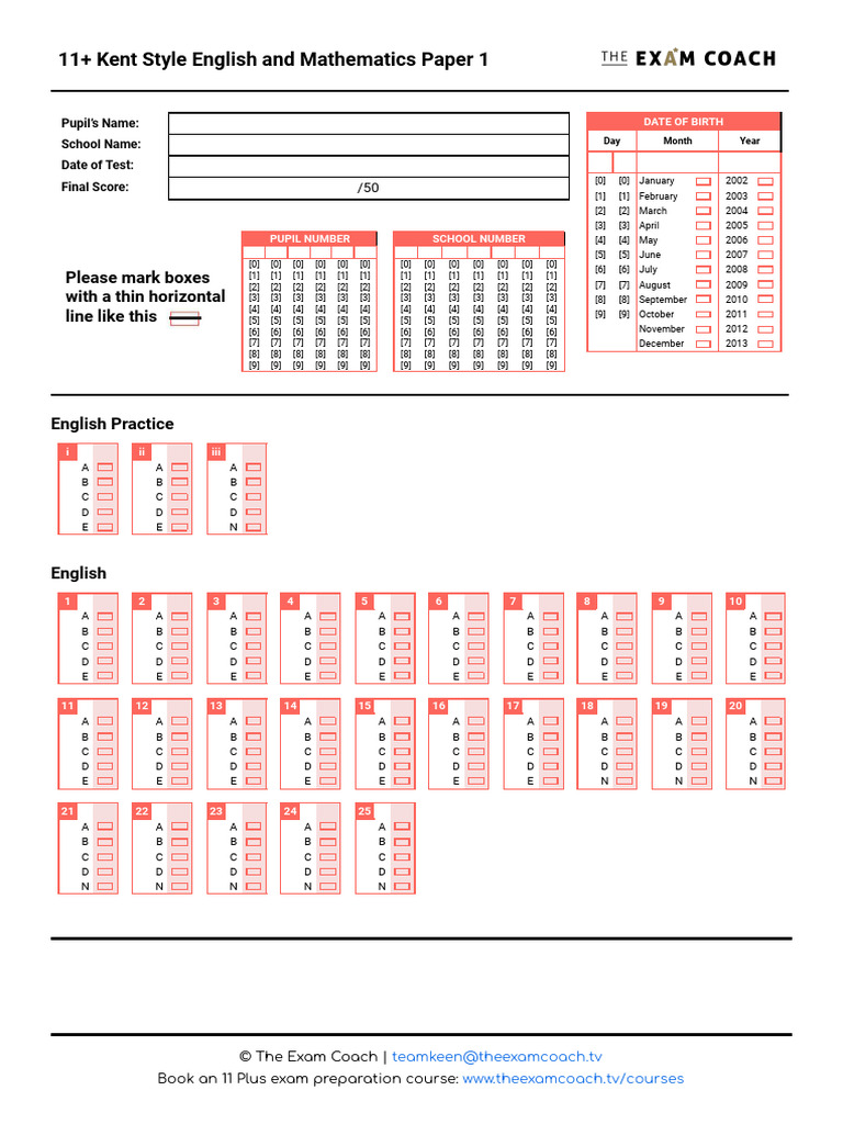 11+ Kent English & Math Test | PDF | Educational Stages | Schools