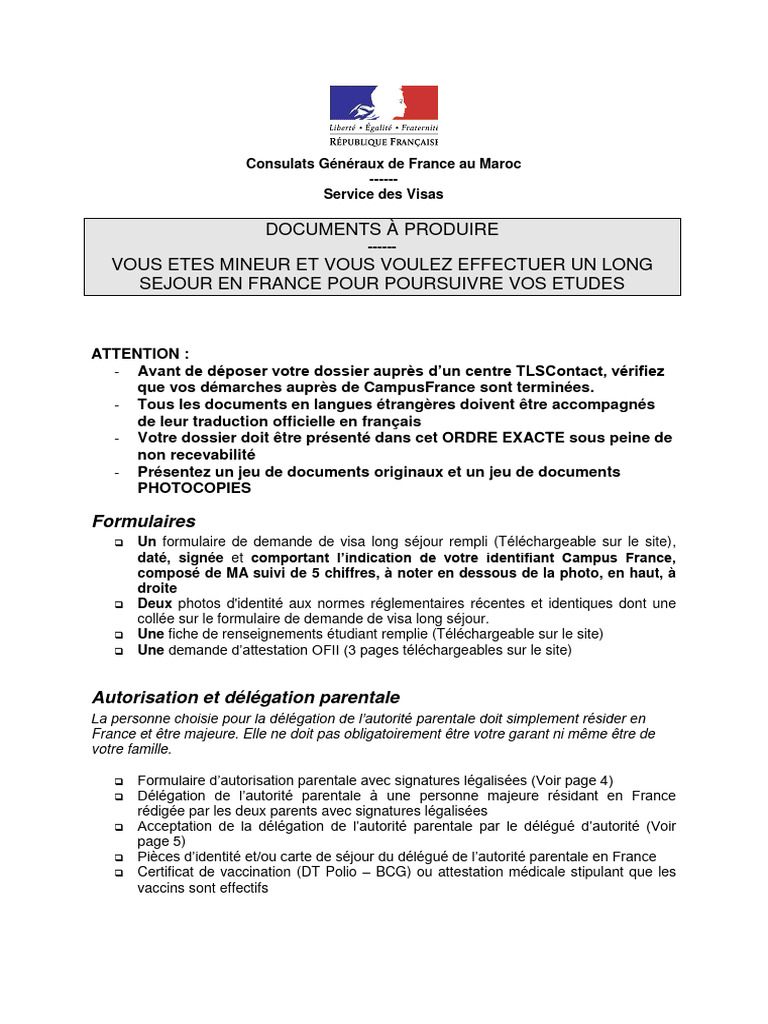 Visa Etu Long Sejour Mineur 2016 | PDF | Visa (Document)