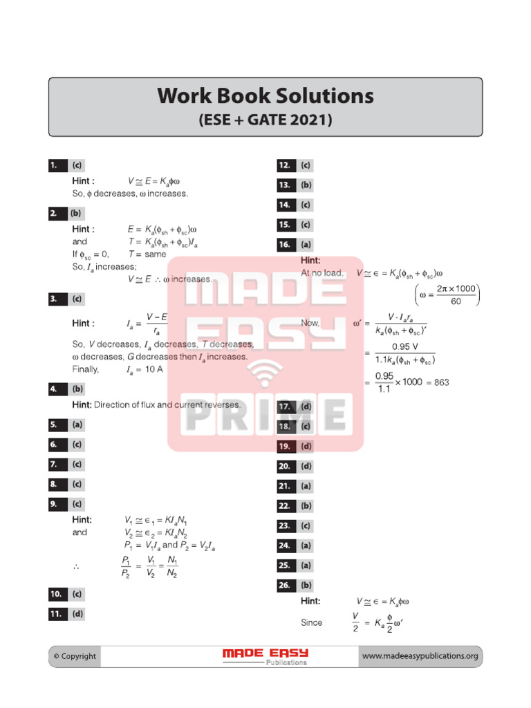 DC Machine Workbook Answer Key by Roshan Mishra | PDF