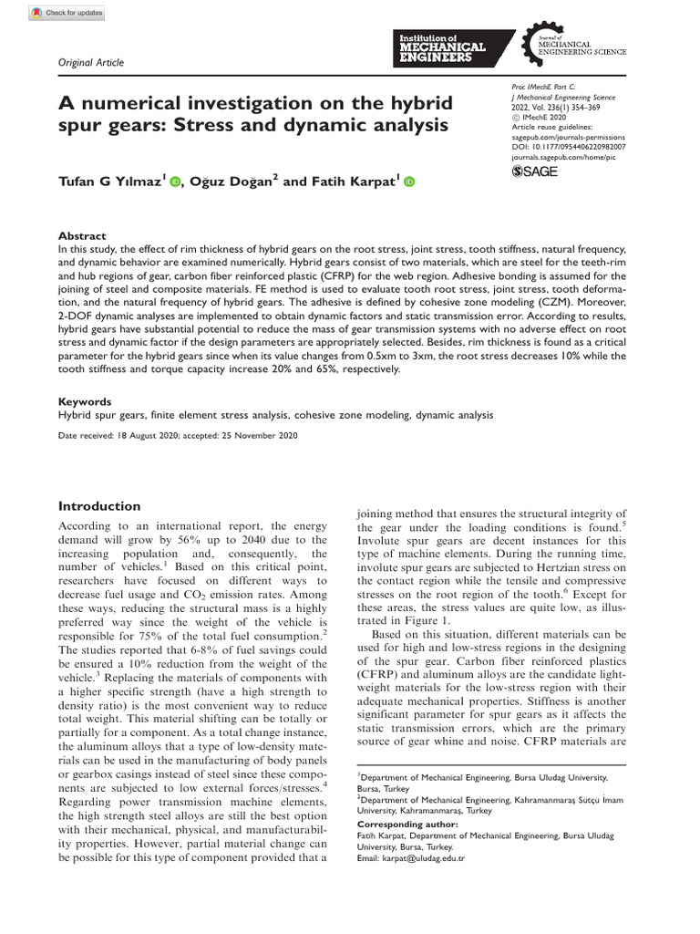 Yilmaz Et Al 2020 a Numerical Investigation on the Hybrid Spur Gears ...